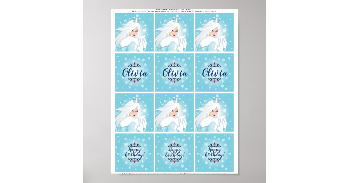 Snow Queen Cupcake Topper Printable sheet Poster | Zazzle