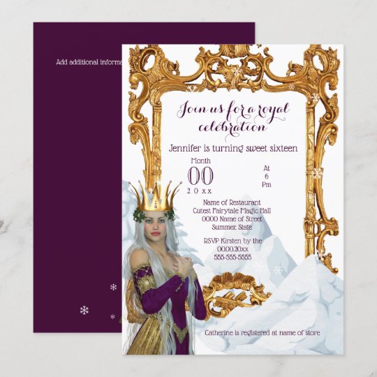 Snow queen gold frame princess theme party invitation | Zazzle.com