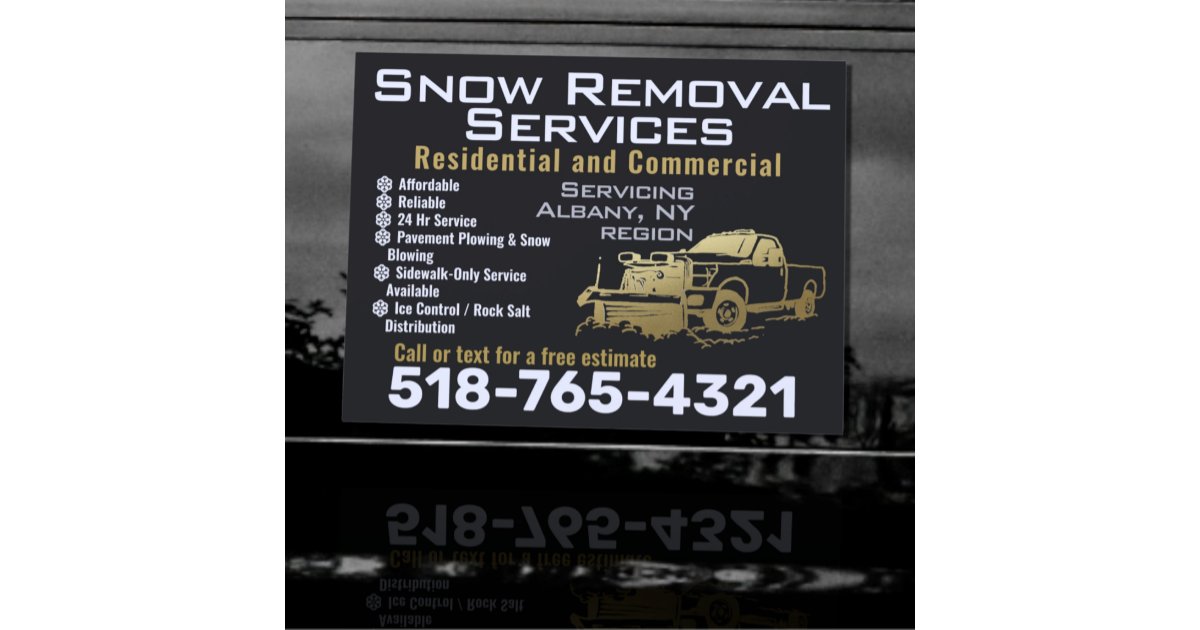 Snow Removal Black and Gold Magnetic Vehicle Sign | Zazzle