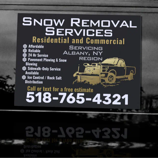 Snow Removal Black and Gold Magnetic Vehicle Sign | Zazzle