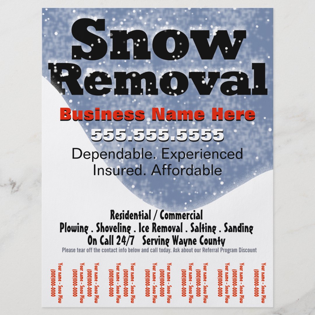 Snow Removal Plowing Tear Sheet Template 2 | Zazzle