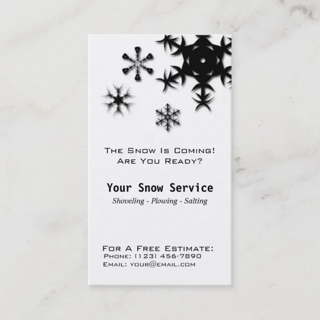 Snow Removal, Snow Plowing Vertical Black and Whit Business Card | Zazzle