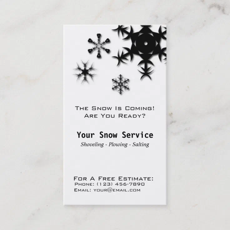 Snow Removal, Snow Plowing Vertical Black and Whit Business Card | Zazzle