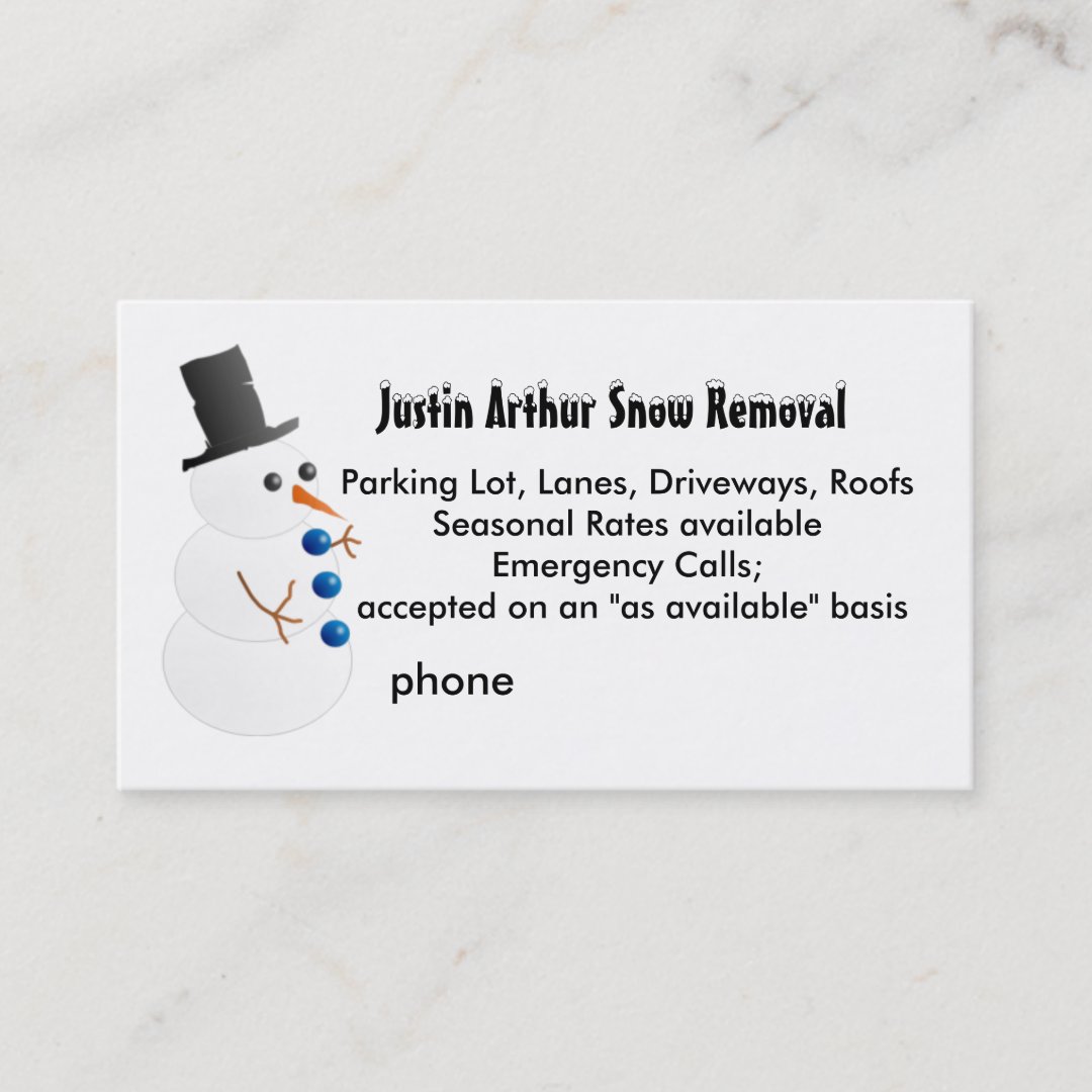 Snow Removal Template with Snowman Business Card | Zazzle
