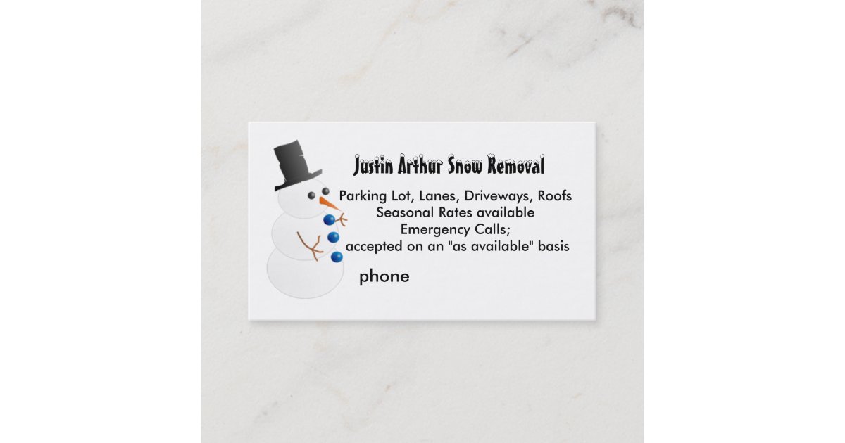 Snow Removal Template with Snowman Business Card | Zazzle