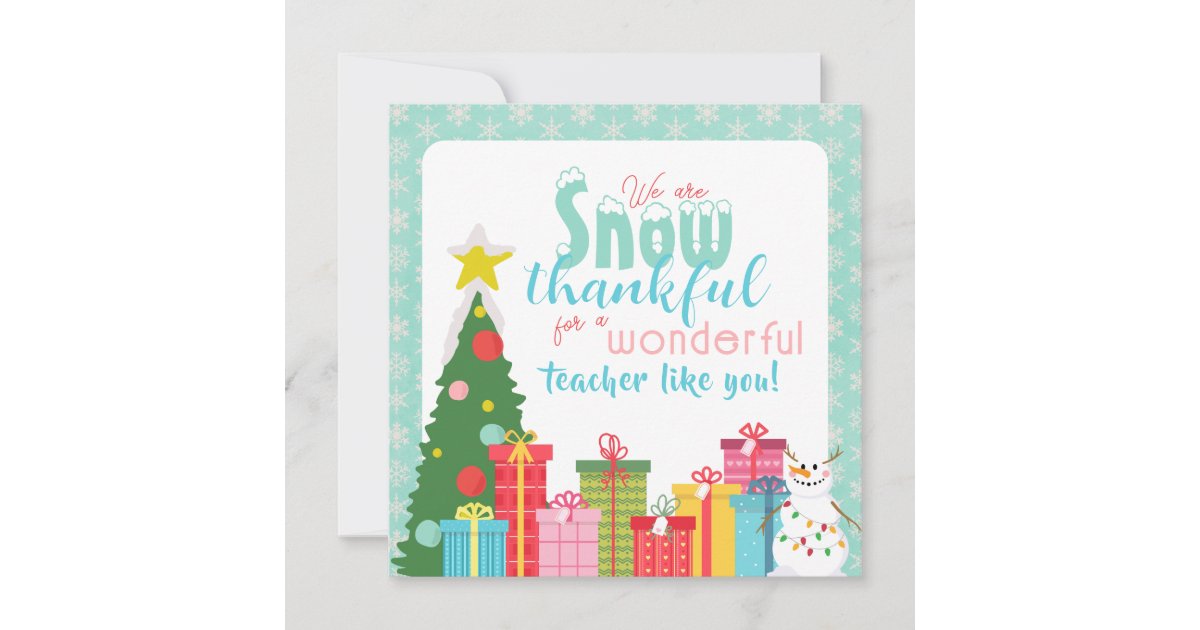 Snow Thankful Teachers Thank You Card | Zazzle