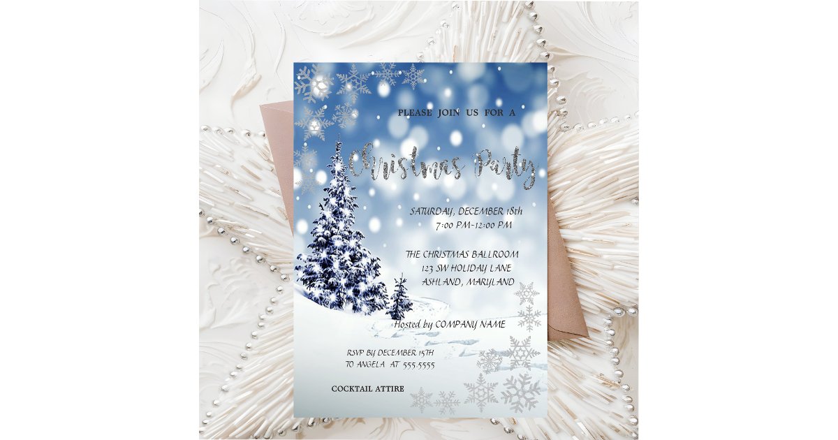 Snow,Tree,Snowflakes, Corporate Christmas Party Invitation | Zazzle