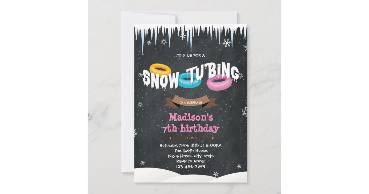 Snow tubing birthday invitation | Zazzle