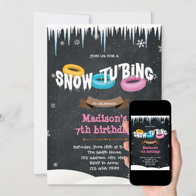 Snow tubing birthday invitation | Zazzle