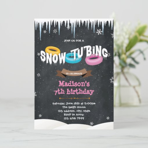 Snow tubing birthday invitation | Zazzle