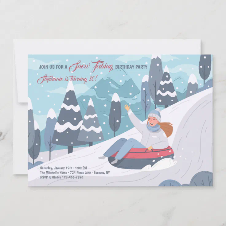 Snow Tubing Birthday Party Invitation | Zazzle