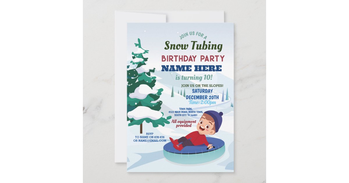Snow Tubing Birthday Party Slopes Snow Invitation | Zazzle