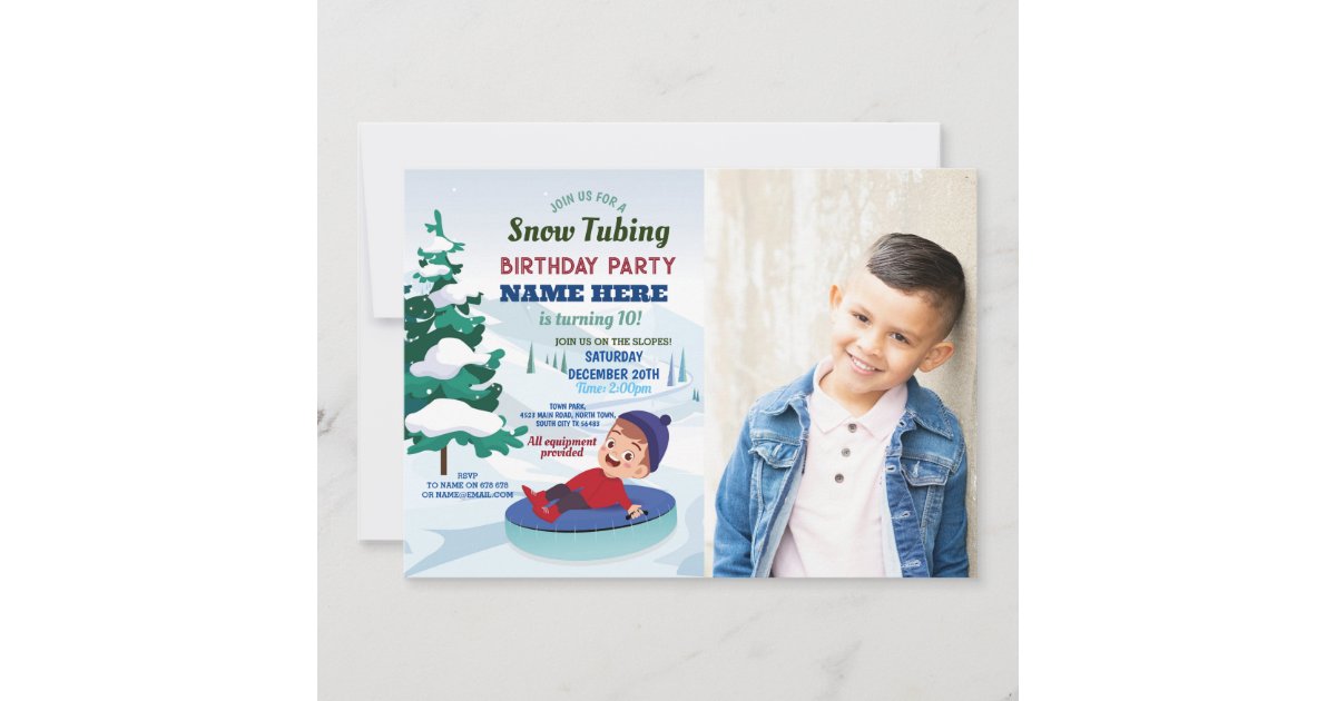 Snow Tubing Birthday Party Slopes Snow Photo Invitation | Zazzle