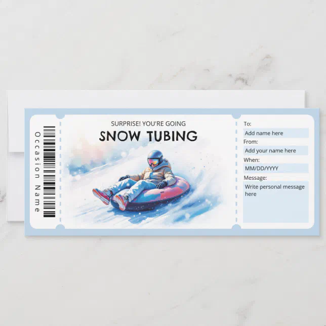 Snow Tubing Gift Certificate Invitation | Zazzle