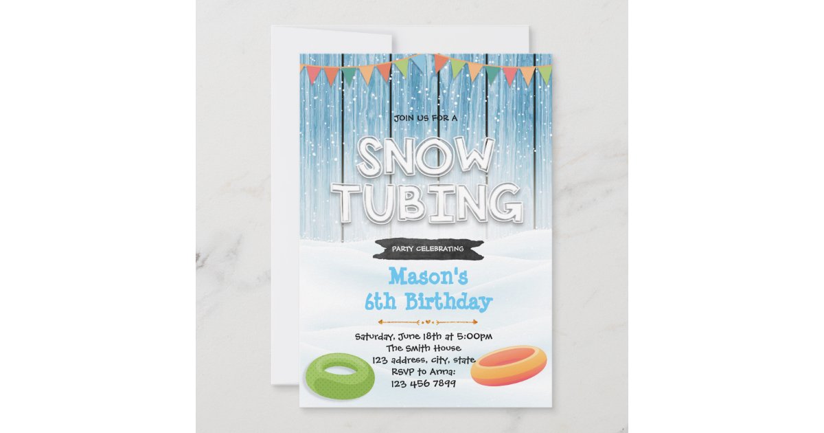 Snow tubing party birthday invitation | Zazzle