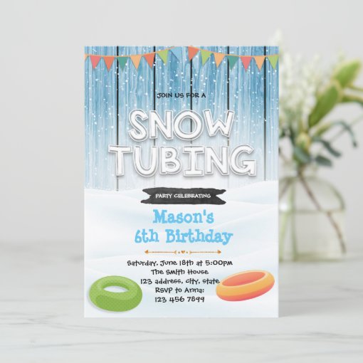 Snow tubing party birthday invitation | Zazzle
