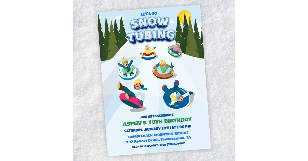 Snow Tubing Winter Birthday Invitation | Zazzle