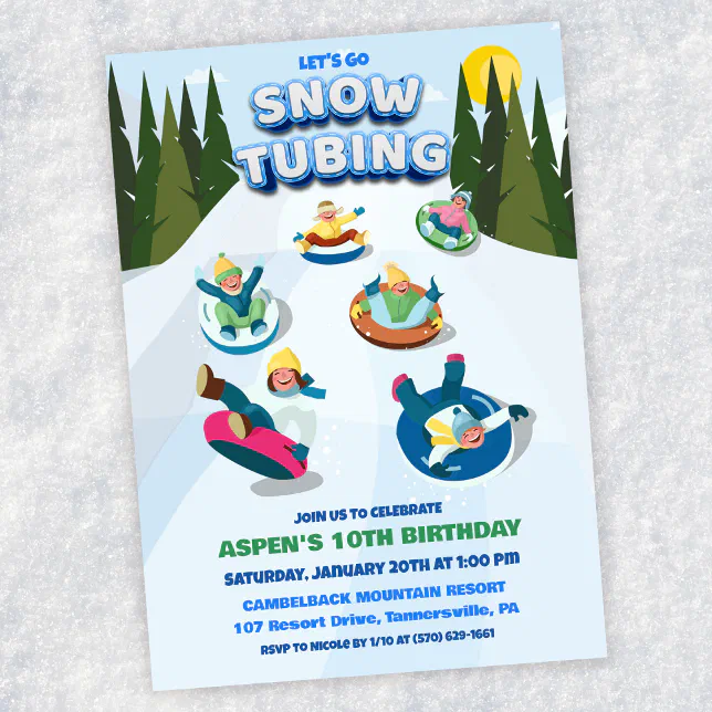 Snow Tubing Winter Birthday Invitation | Zazzle