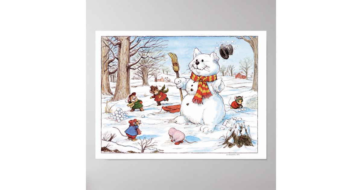 Snowball Fight Mice Illustration Print | Zazzle