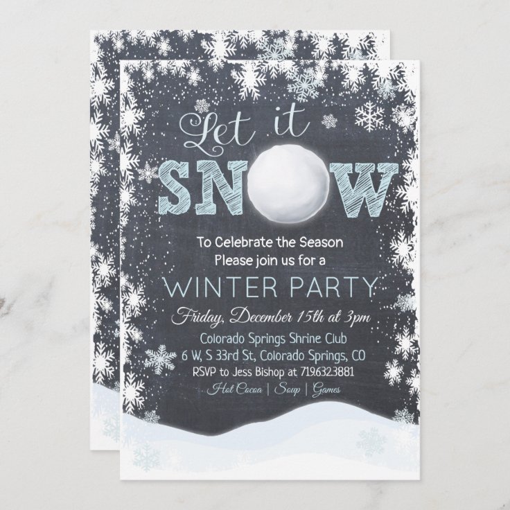 Snowball Snowflakes Winter Party Invitation | Zazzle