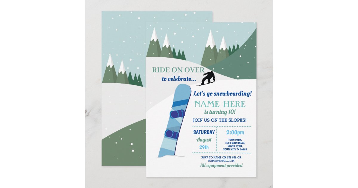 Snowboard Birthday Party Slopes Ski Snow Invitation | Zazzle