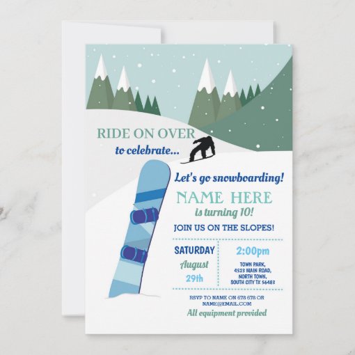 Snowboard Birthday Party Slopes Ski Snow Invitation | Zazzle