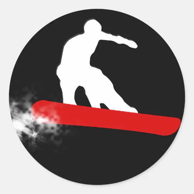 snowboard. red. classic round sticker | Zazzle