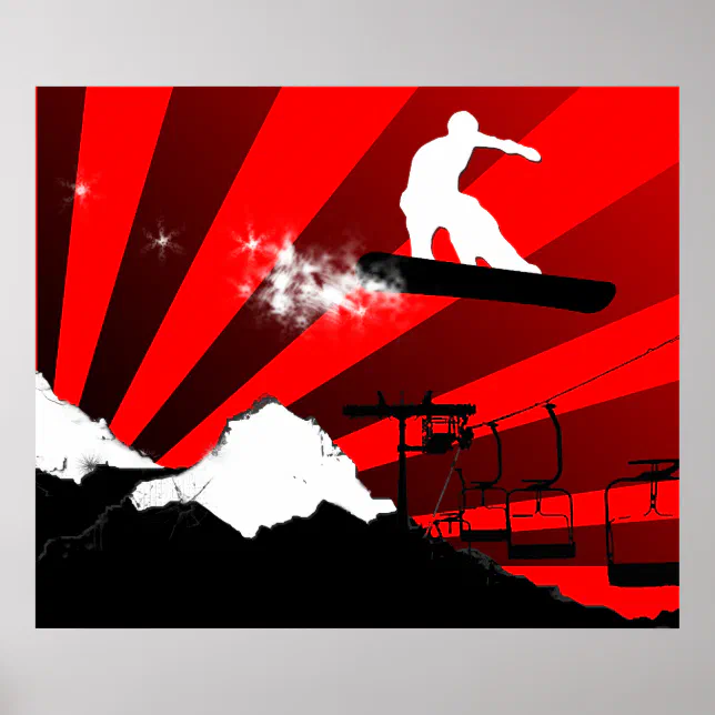 snowboard. red. poster | Zazzle