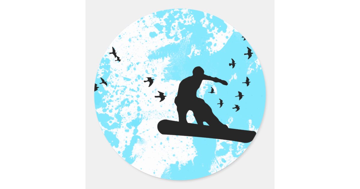 snowboard with birds. classic round sticker | Zazzle