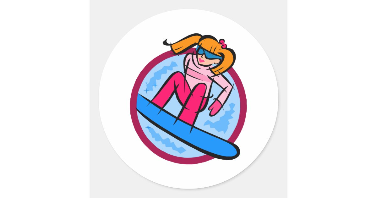 Snowboarder Girl Classic Round Sticker | Zazzle