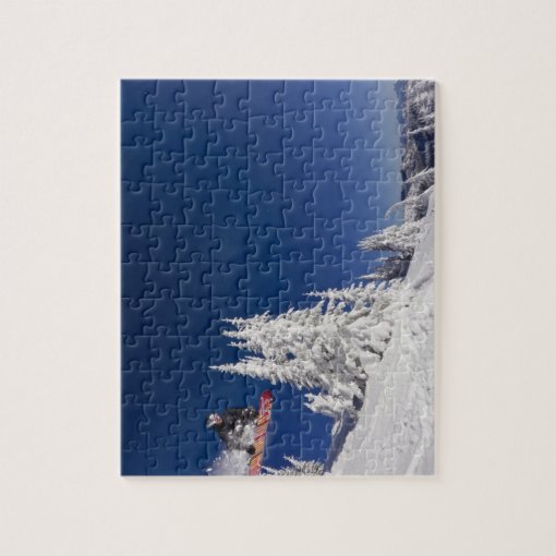 Snowboarding action at Whitefish Mountain Resort Jigsaw Puzzle | Zazzle