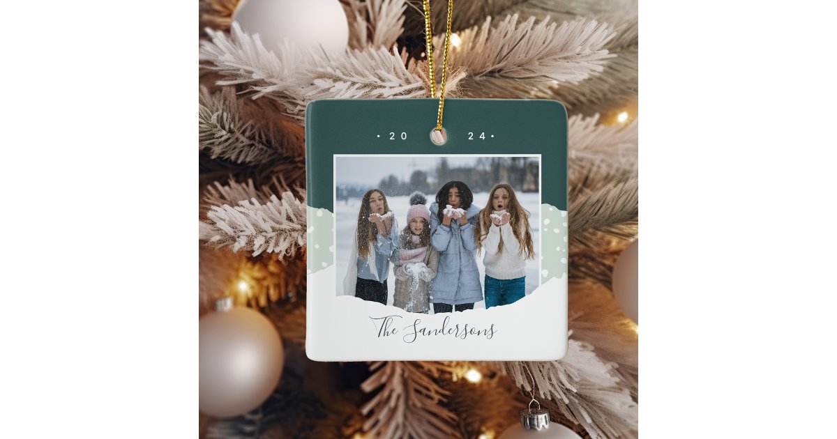 Snowdrift | Colorblock Photo Personalized Ceramic Ornament | Zazzle
