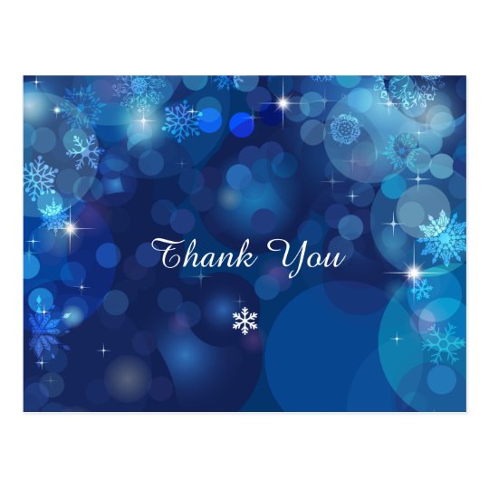 Snowflake Blue Bokeh Winter Thank You Postcard | Zazzle.com