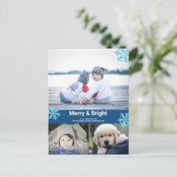 Snowflake Blue Opal 3 Photo Collage Christmas Postcard | Zazzle