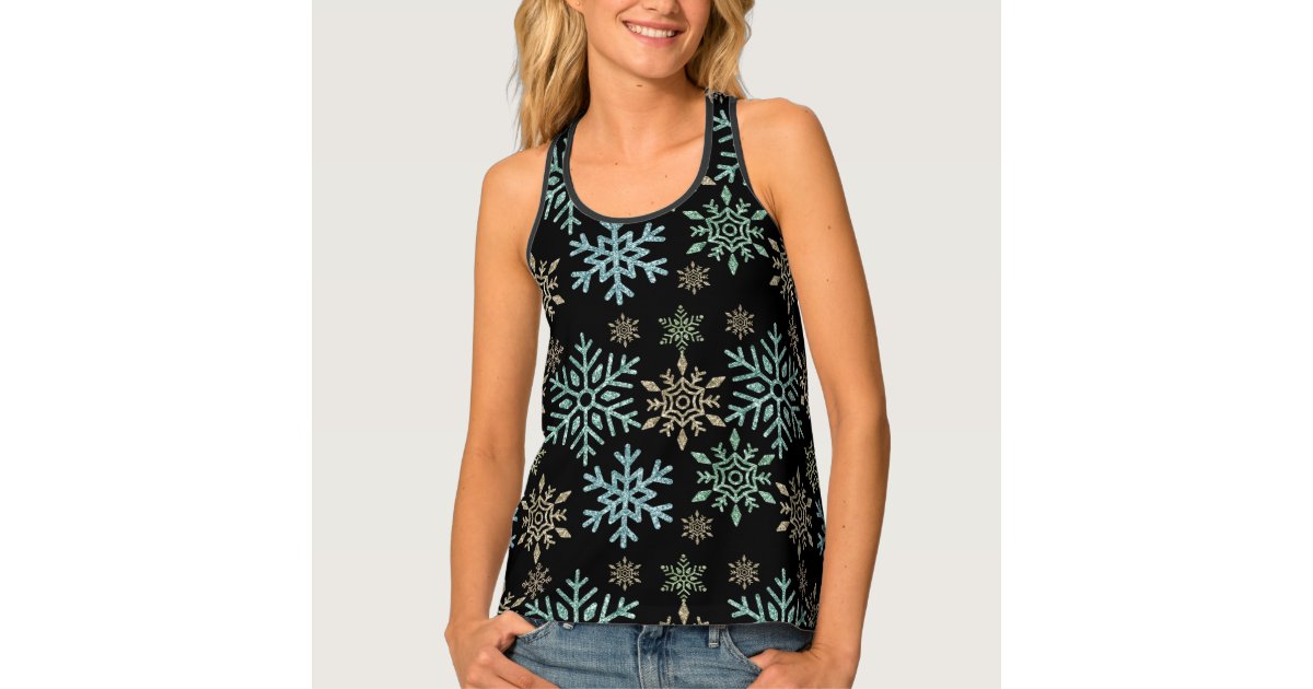 Snowflake Christmas Green Gold Tank Top | Zazzle