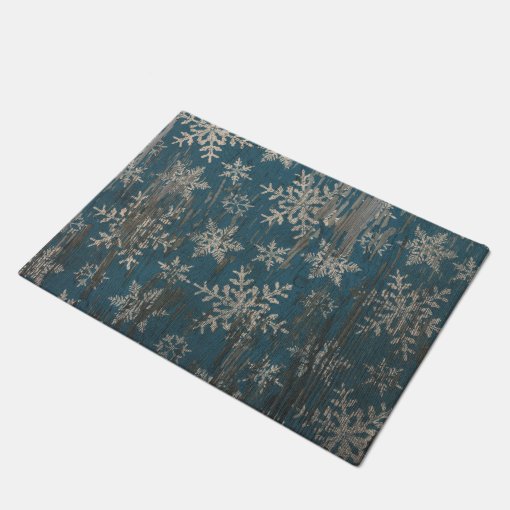 snowflake Christmas Holiday Rustic Door Mat | Zazzle