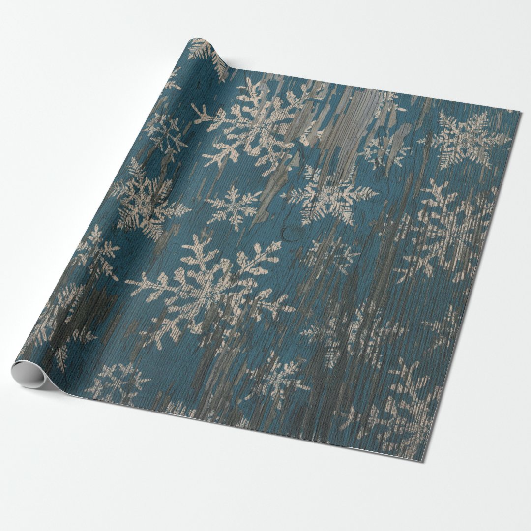 snowflake Christmas Holiday Rustic Wrapping Paper | Zazzle