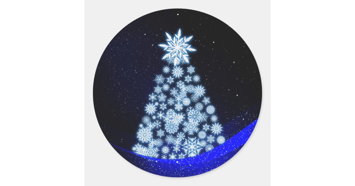 Snowflake Christmas Tree Classic Round Sticker | Zazzle