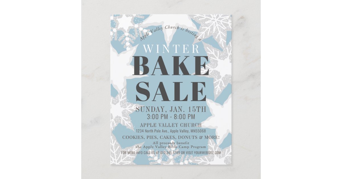 Snowflake Cookies Winter Bake Sale Blue Flyer | Zazzle