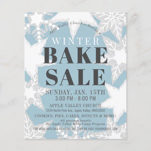 Snowflake Cookies Winter Bake Sale Blue Flyer | Zazzle
