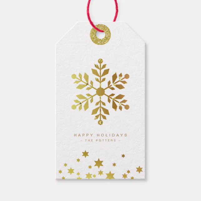 Snowflake | Fun Christmas White & Gold Mini Gift Tags | Zazzle