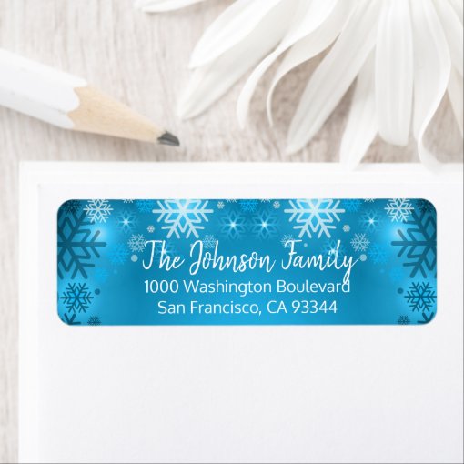 SNOWFLAKE Holiday Christmas Blue Return Address Label | Zazzle