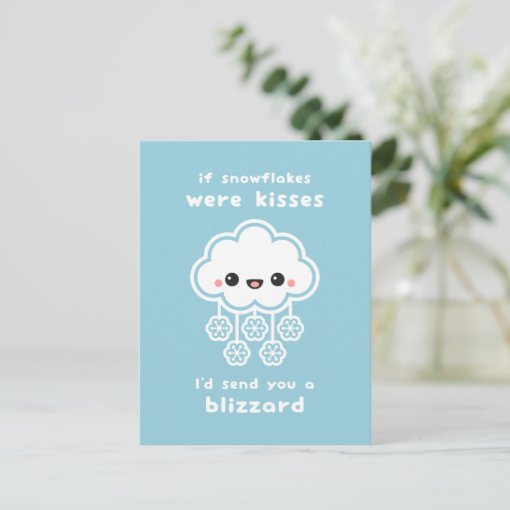 Snowflake Kisses Valentine Holiday Postcard | Zazzle
