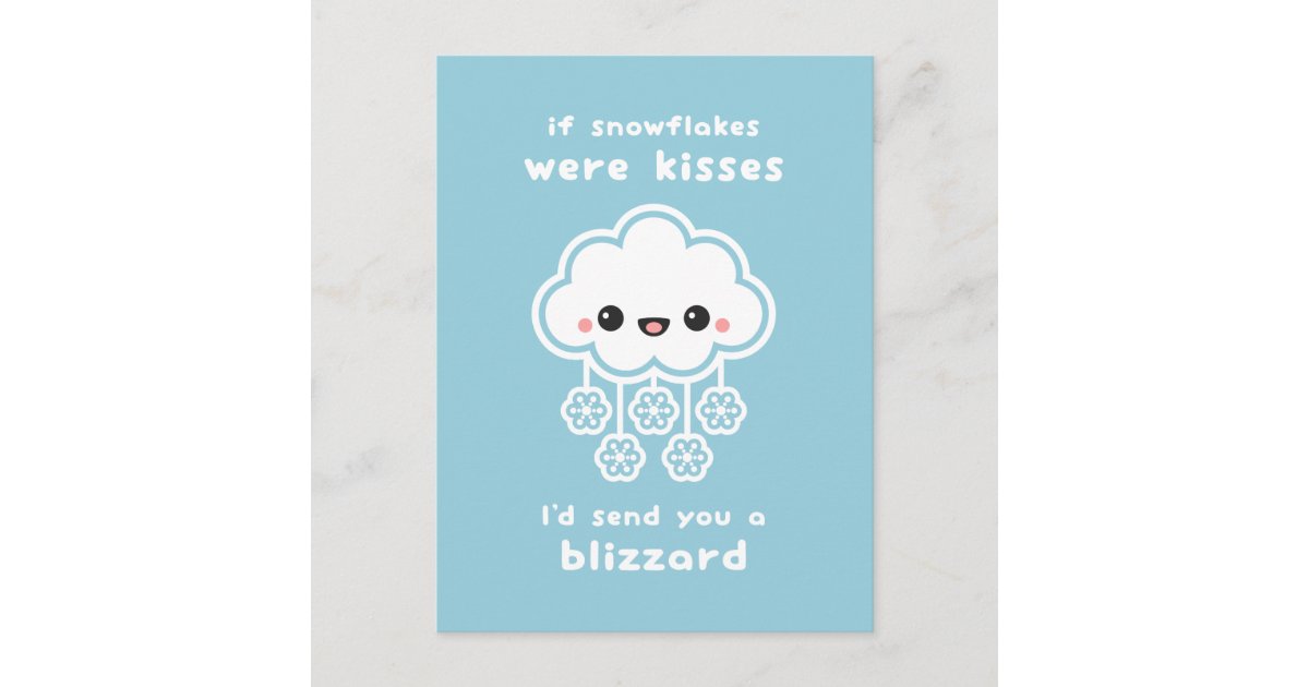 Snowflake Kisses Valentine Holiday Postcard | Zazzle