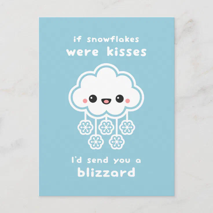 Snowflake Kisses Valentine Holiday Postcard | Zazzle
