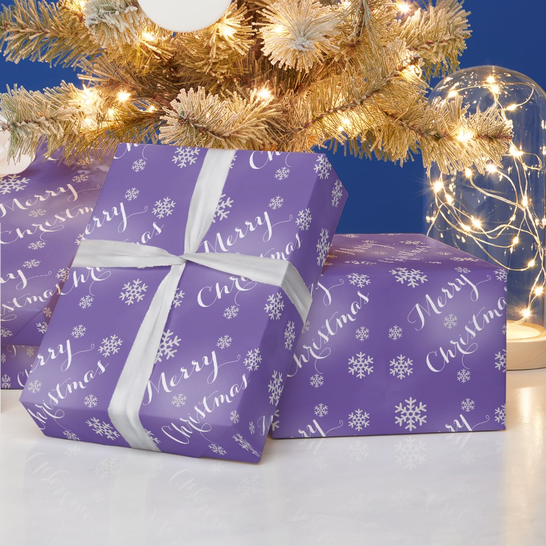 Snowflake Merry Christmas Wrapping Paper In Purple | Zazzle