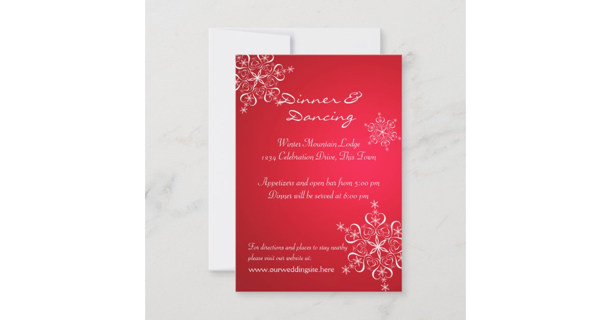 Snowflake Red 2 Winter Wedding Reception Invitation | Zazzle