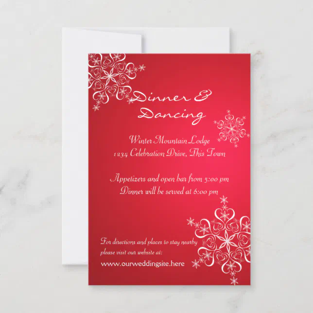 Snowflake Red 2 Winter Wedding Reception Invitation | Zazzle