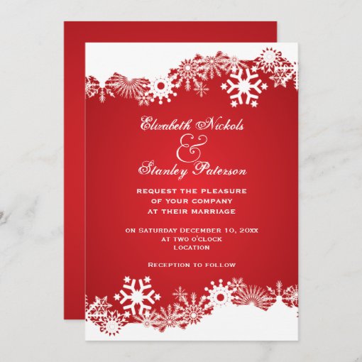 Snowflake red white winter wedding invitation | Zazzle