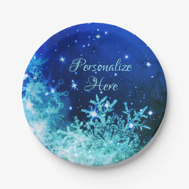 Snowflake sparkle paper plate | Zazzle